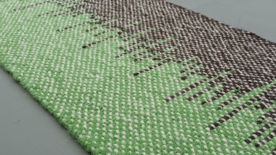 Hand Woven Wool Table Runner - Green and Brown - Folksy