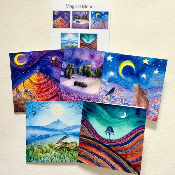 Magical Moons, blank greetings card pack - Folksy