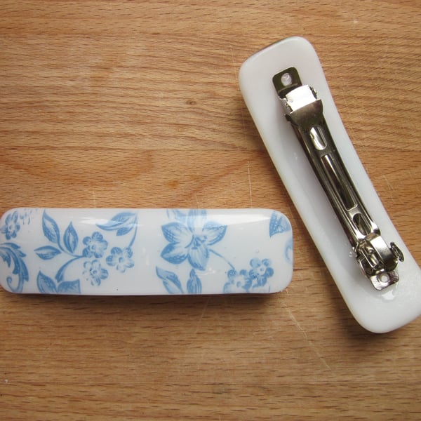 Handmade glass hair clip barrette - Porcelain - Folksy