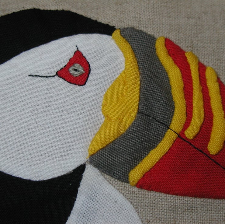 Puffin Applique Cushion - Folksy