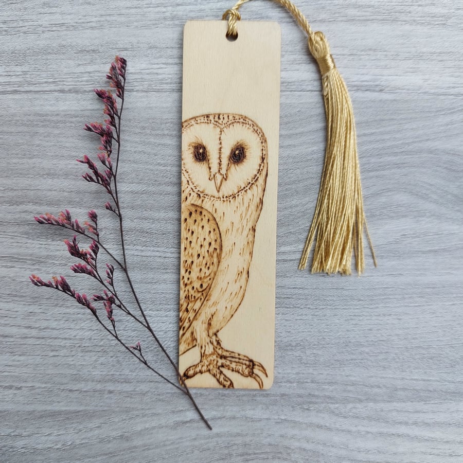 Barn Owl Pyrography Wooden Bookmark. Nature Lov... - Folksy