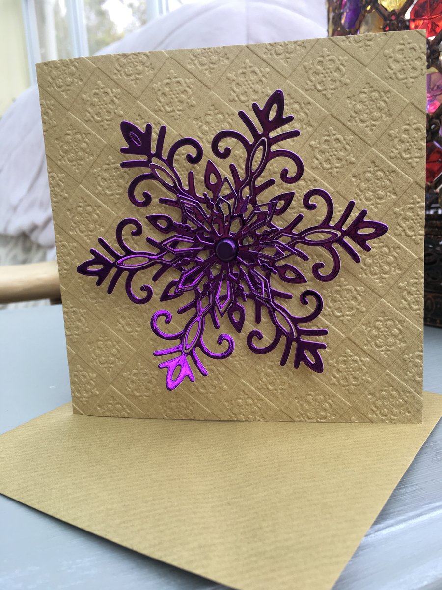 Snowflake embossed kraftcard christmas card. - Folksy