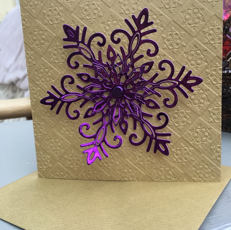 Snowflake embossed kraftcard christmas card. - Folksy
