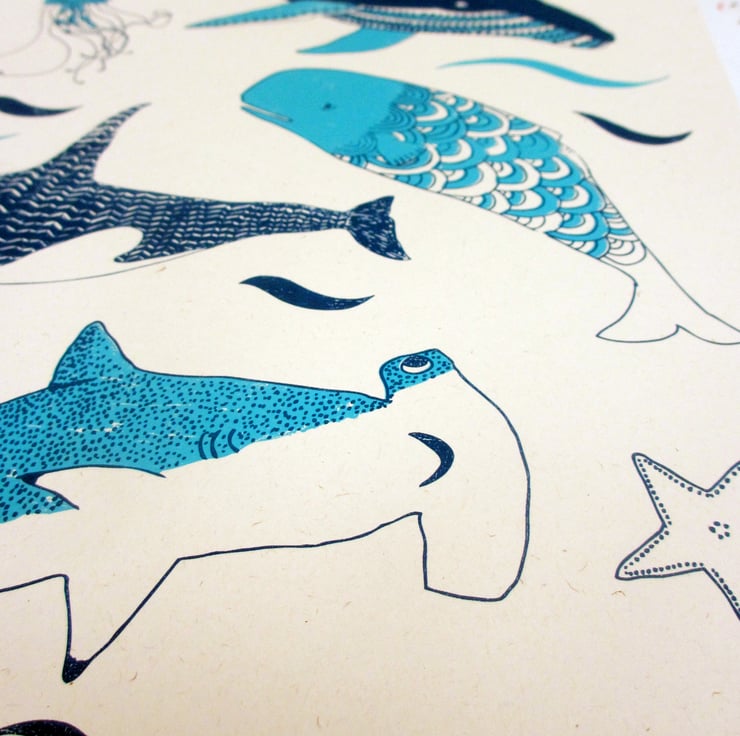 Art print 'Under The Sea' a 2 colour screen pri... - Folksy