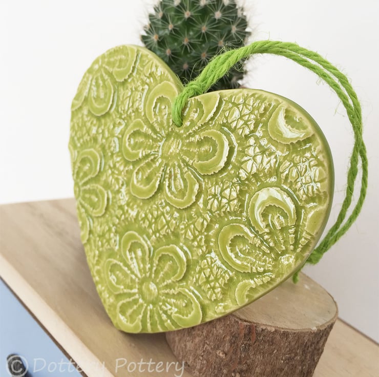 Ceramic heart hanging decoration Pottery Heart ... - Folksy