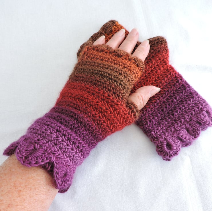 Crochet Fingerless Mitts Dragon Scale Cuffs Mau... - Folksy