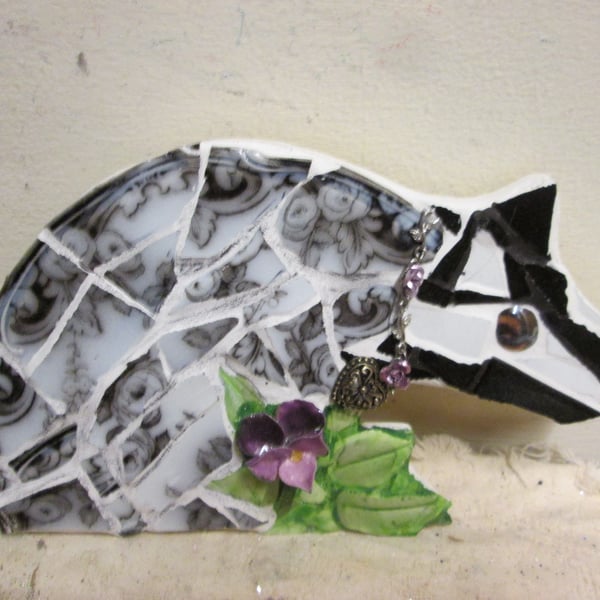Mosaic Badger with a violet - Folksy
