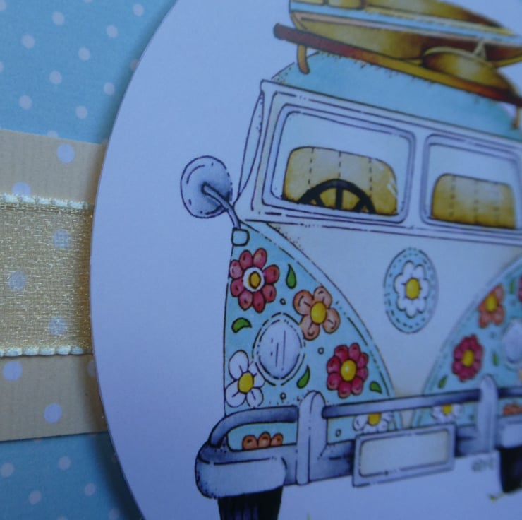 Retro Flower Power Camper Van Card - Folksy