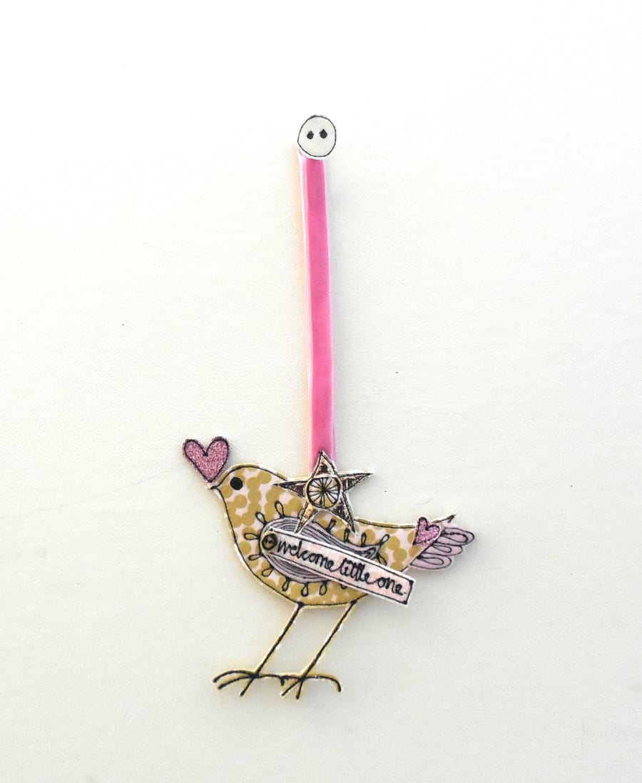Welcome Little One Birdie in Pink - Folksy