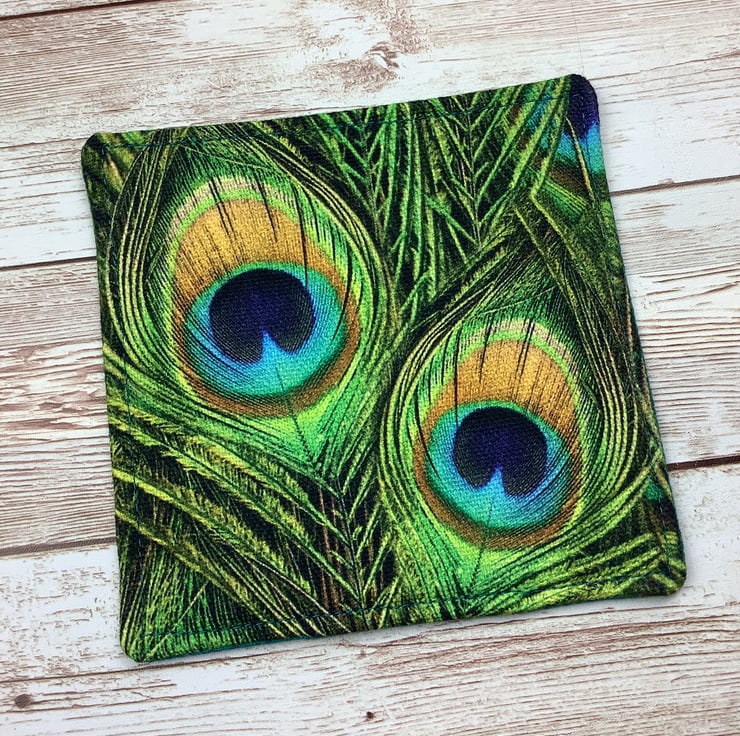 Peacock feather coaster set, Fabric coaster set... - Folksy