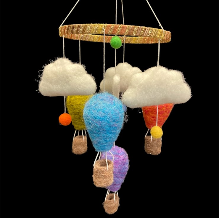 Mobile, needle felt hot air balloons, nursery d... - Folksy