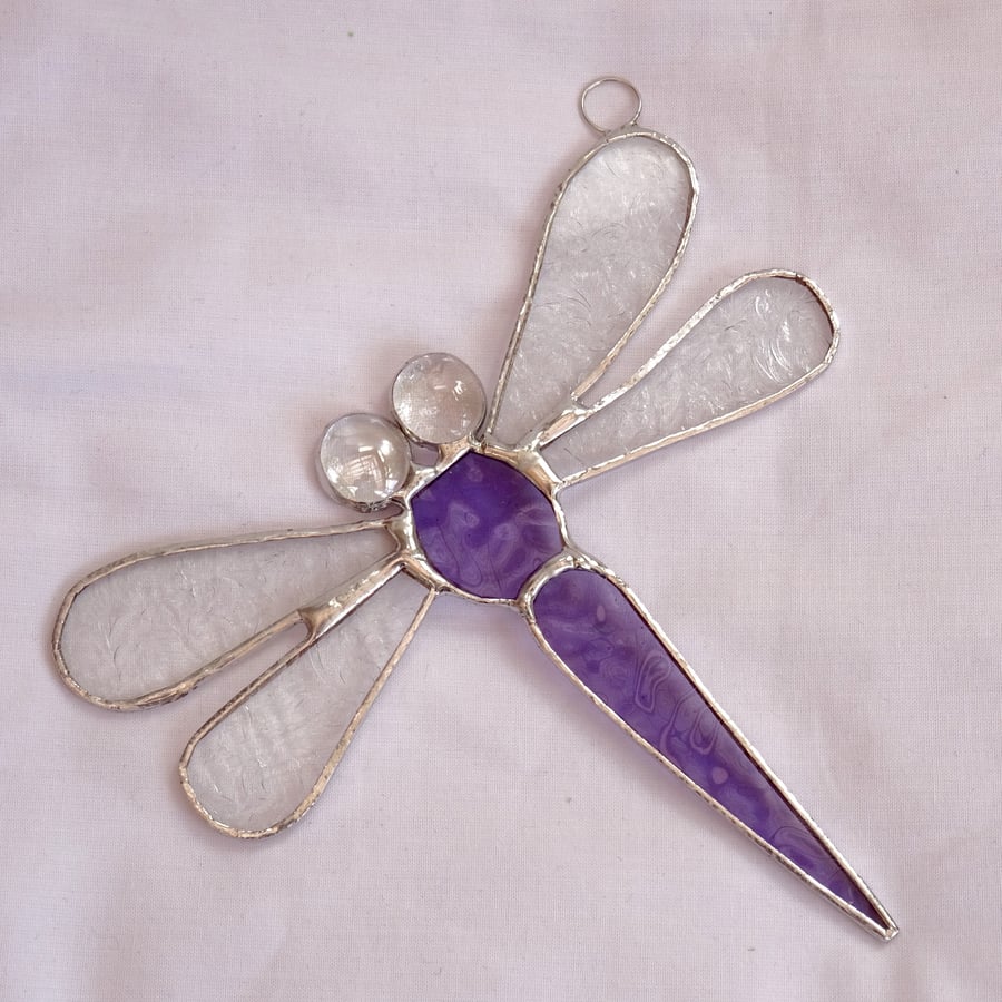 Stained Glass Dragonfly Suncatcher - Mauve - Folksy