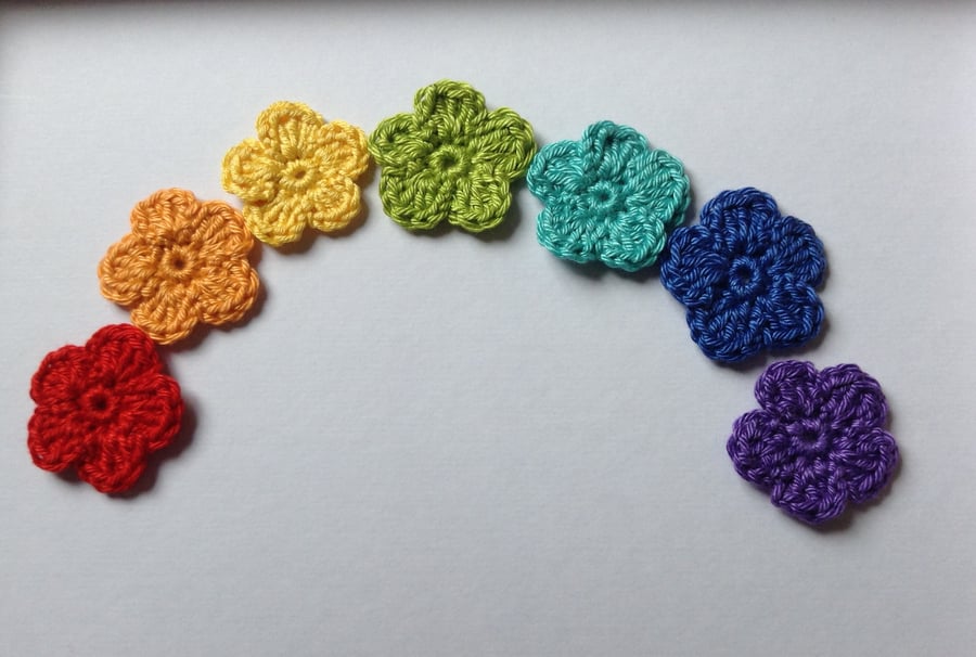 Crochet Flower Appliques in Rainbow Colours - Folksy
