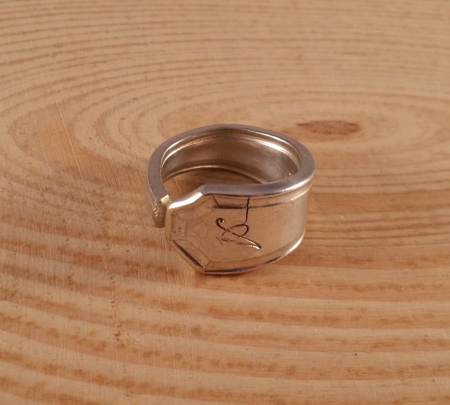 Upcycled Silver Plated Deco 'A' Spoon Handle Ring - Folksy