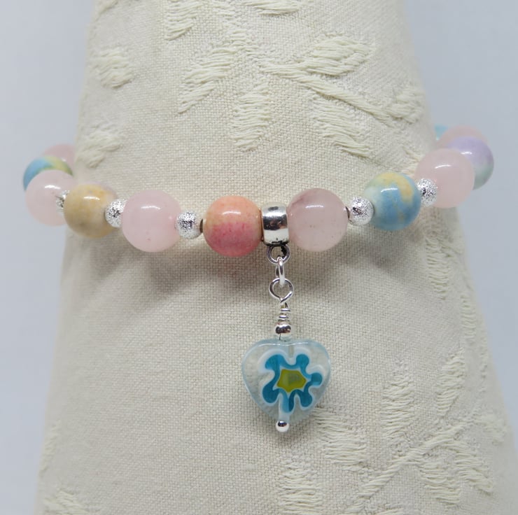 Rainbow Jade and Rose Quartz Bracelet - Folksy