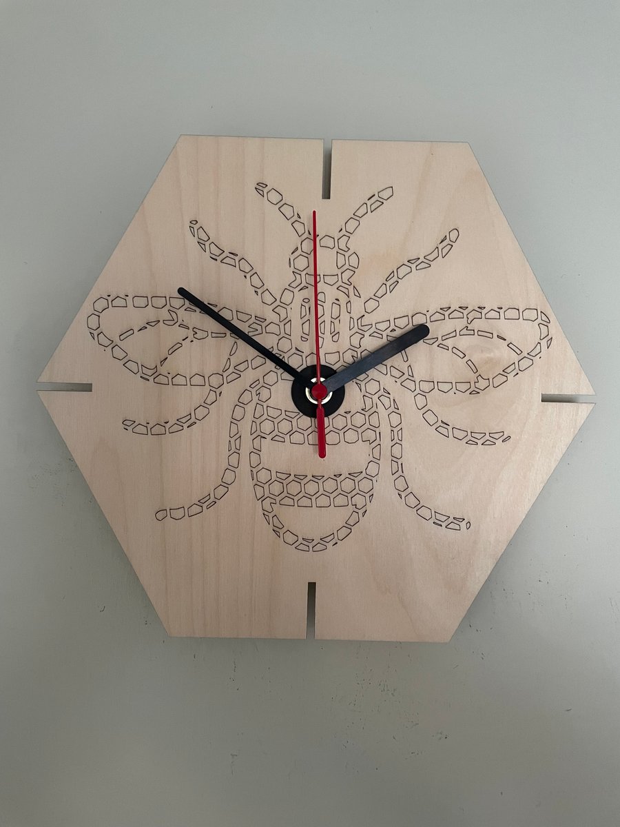 Manchester Bee Clock engraved from a honeycomb ... - Folksy