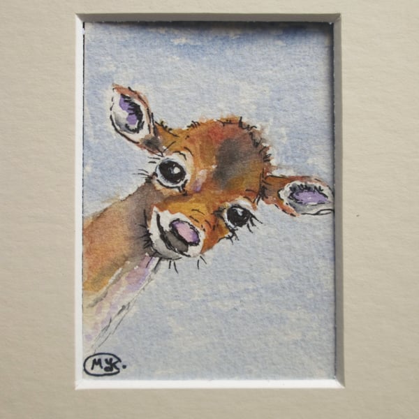 SOLD - Fawn Deer Original Miniature ACEO painting - Folksy