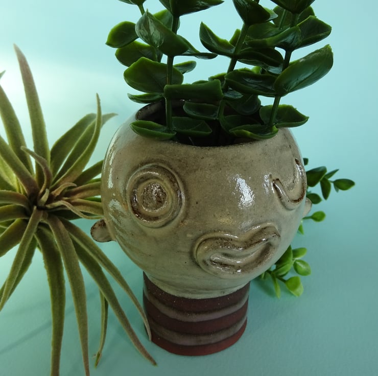 Ceramic face pot with winking eye - Folksy