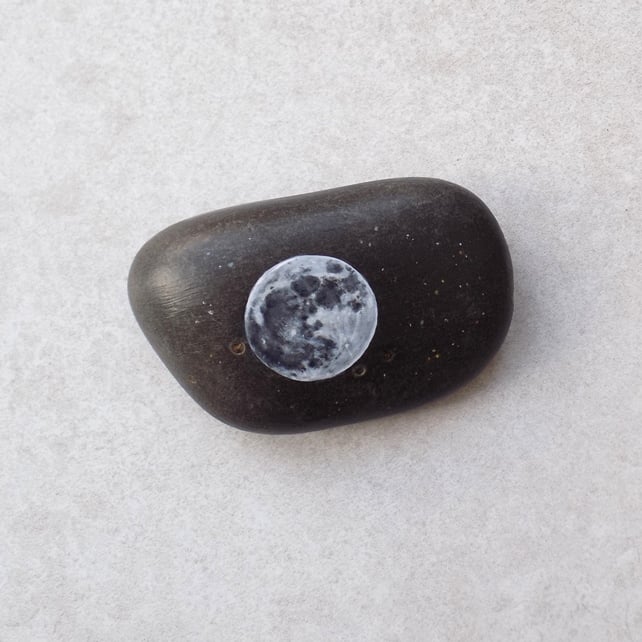 Hand Painted Stone 'Moon' - Folksy