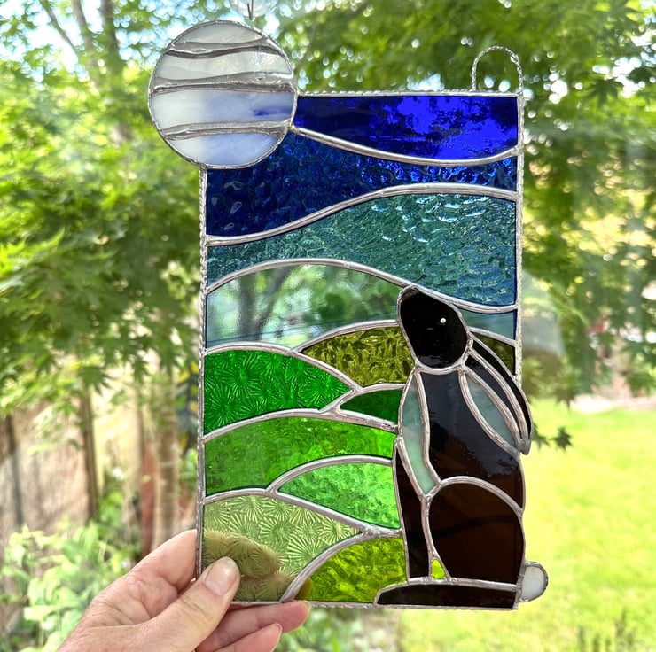 Stained Glass Hare Panel - Moon Gazing Hare - W... - Folksy