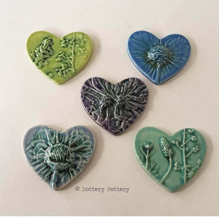 30% OFF Set of five ceramic heart tiles with fl... - Folksy