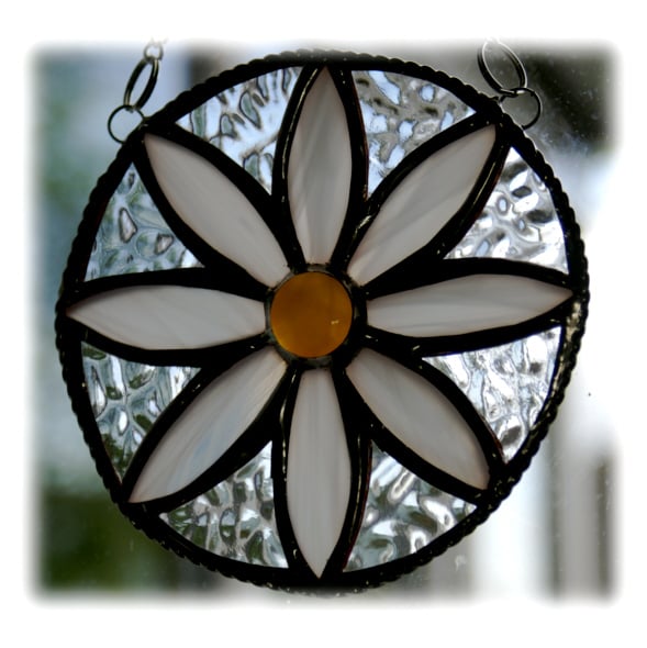 Daisy Ring Stained Glass Suncatcher Blue Handmade - Folksy
