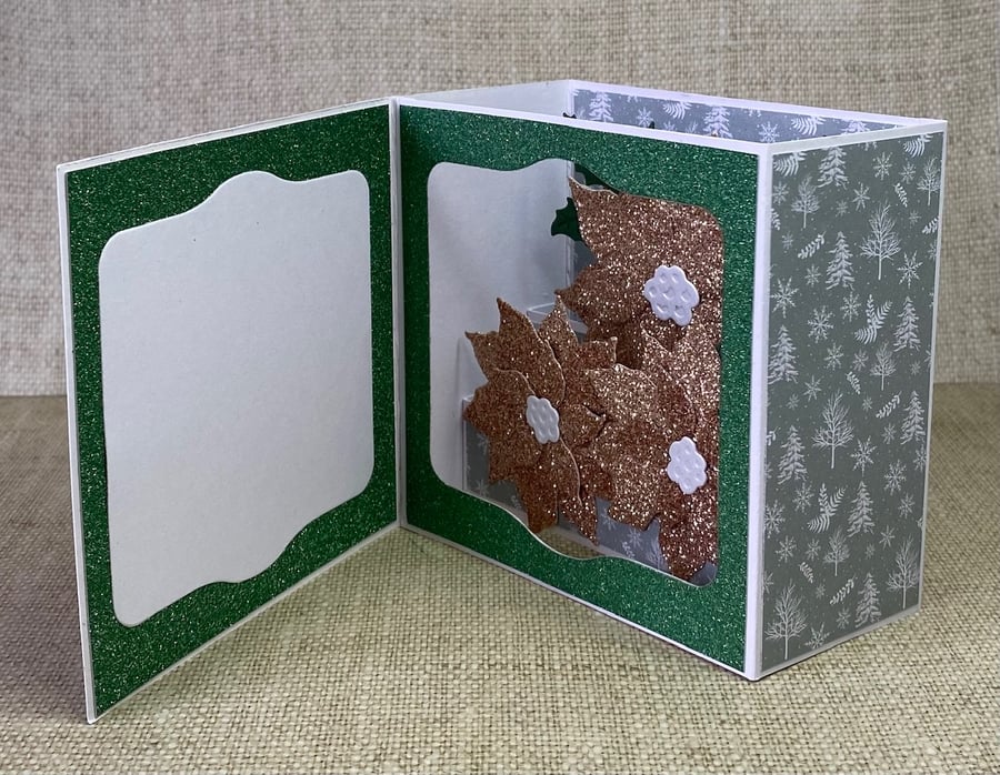 3D Christmas card with Rose Gold Glitter Poinse... - Folksy