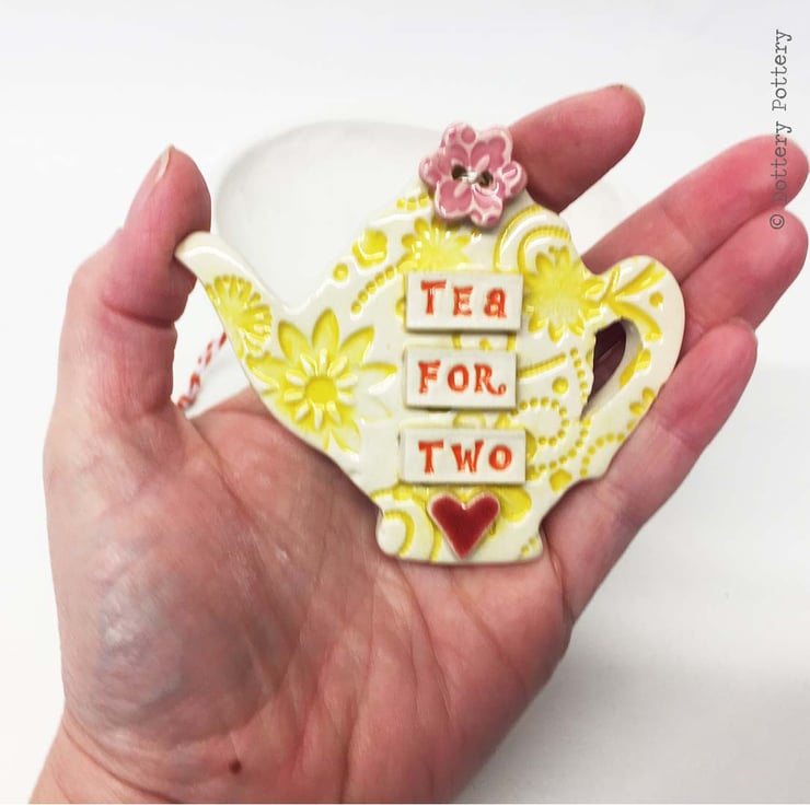 Ceramic teapot decoration with flower button po... - Folksy