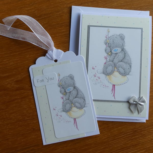 Tatty Teddy Card and Gift Tag Set - Bear on Swing - Folksy