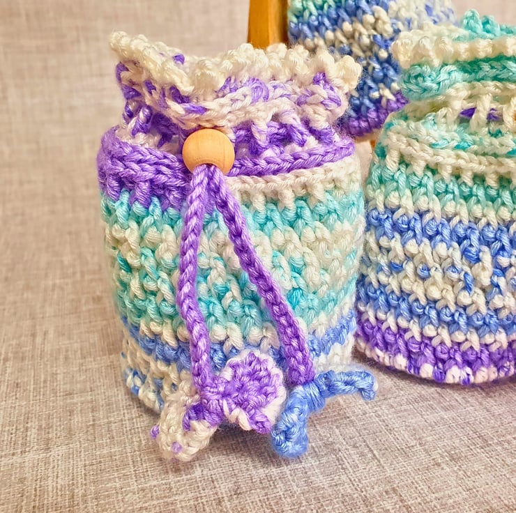 Small Crochet Drawstring Pouch, Favour Bag, Tab... - Folksy