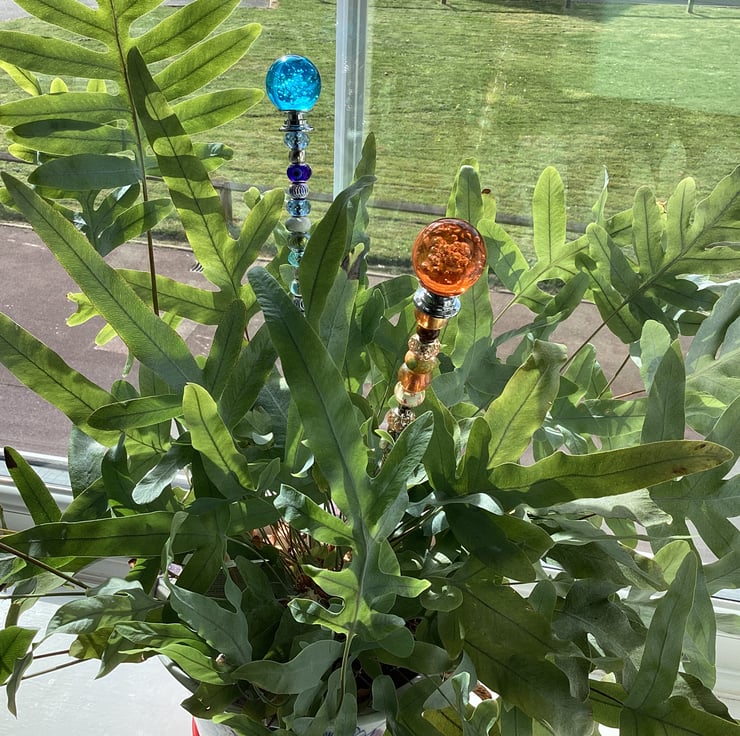Set of garden beaded stakes - Folksy