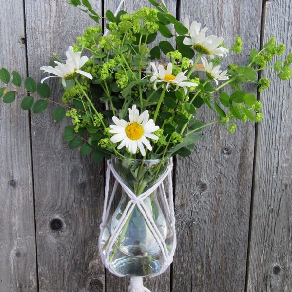Macrame vase hanger, flower vase, indoor garden - Folksy
