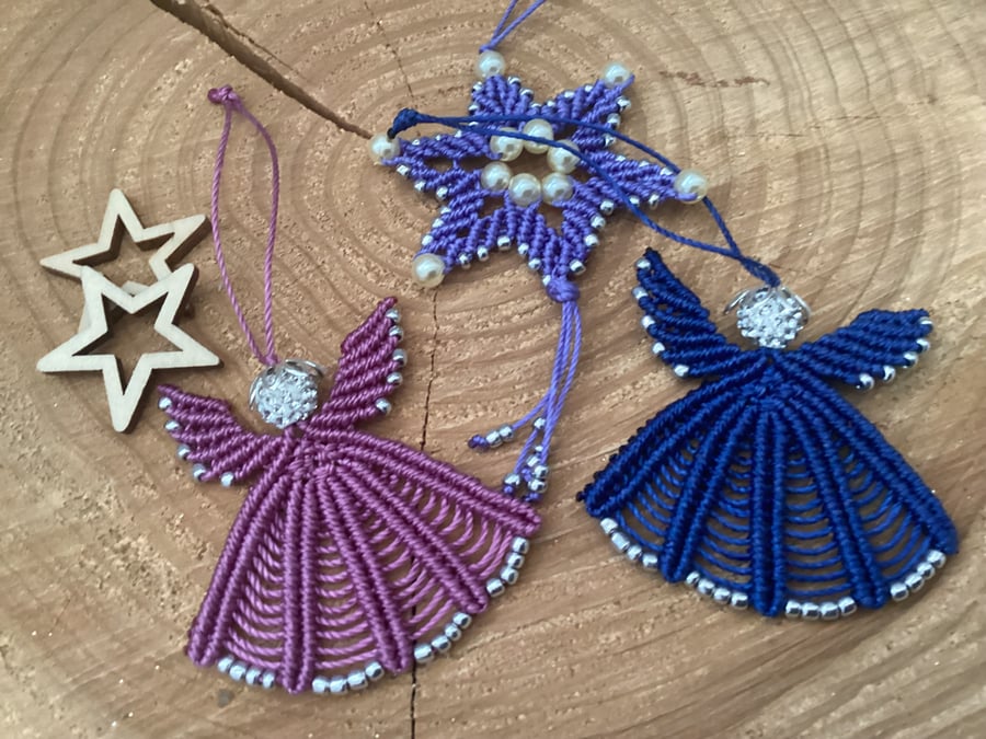 Angel macrame angel set of 3 beautiful handmade... - Folksy
