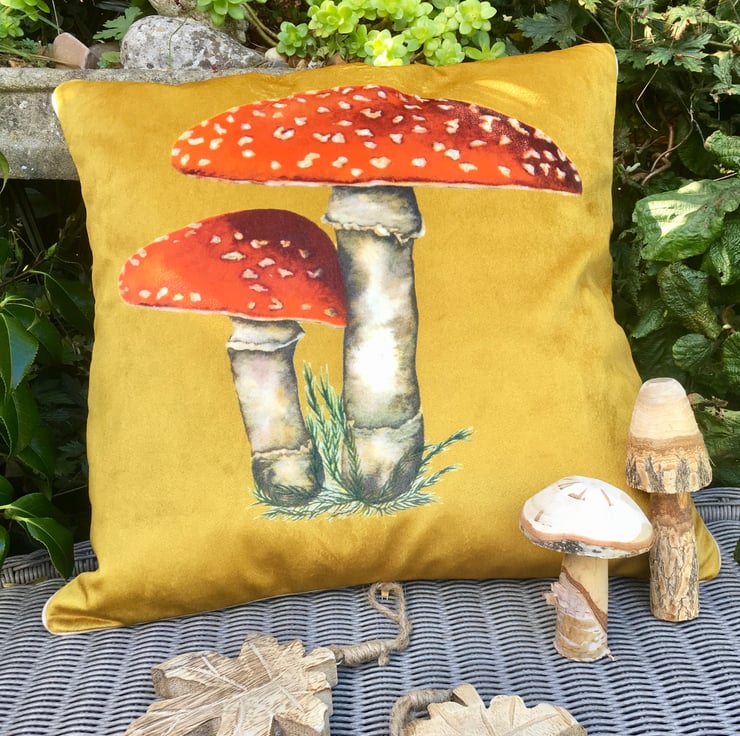 Mustard Velvet toadstool cushion. Free UK P &am... - Folksy