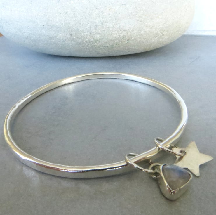Sterling Silver Bangle with Moonstone, Moon and... - Folksy