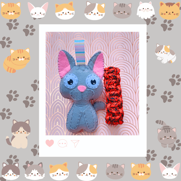 Felt Cat Grey - Cat Keychain with Children's Br... - Folksy