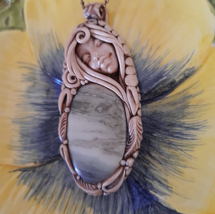 Larsonite and Polymer Clay Goddess Pendant - Folksy