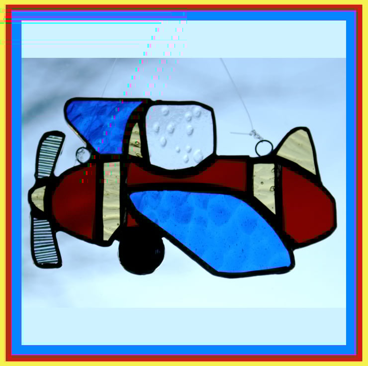 Aeroplane Suncatcher Stained Glass Red Baron - Folksy