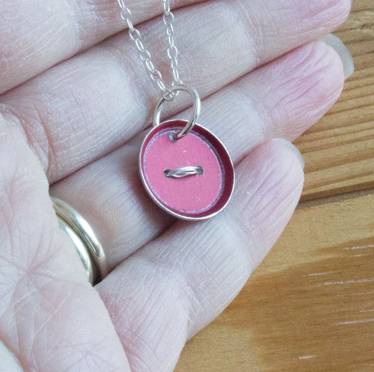 Red Button Aluminium Pendant with Sterling Silv... - Folksy