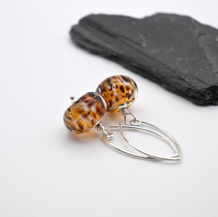 leopard print lampwork glass earrings - Folksy