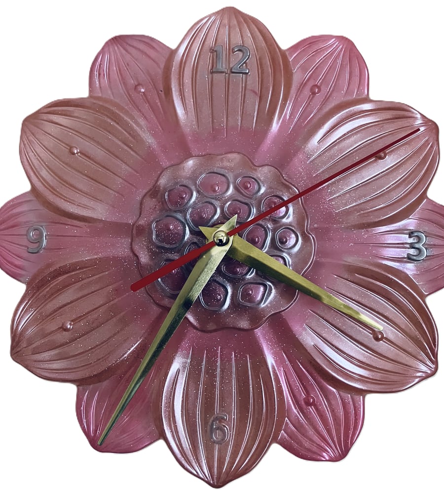 Pink Glitter Resin Flower Clock Quirky Bespoke ... - Folksy