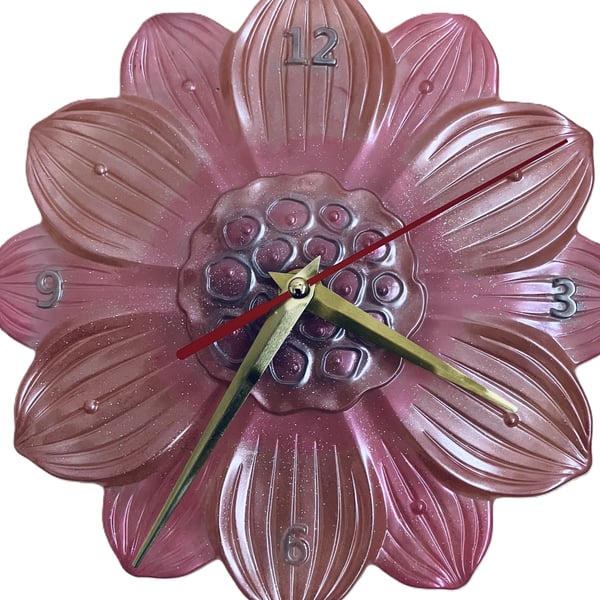 Pink Glitter Resin Flower Clock Quirky Bespoke ... - Folksy