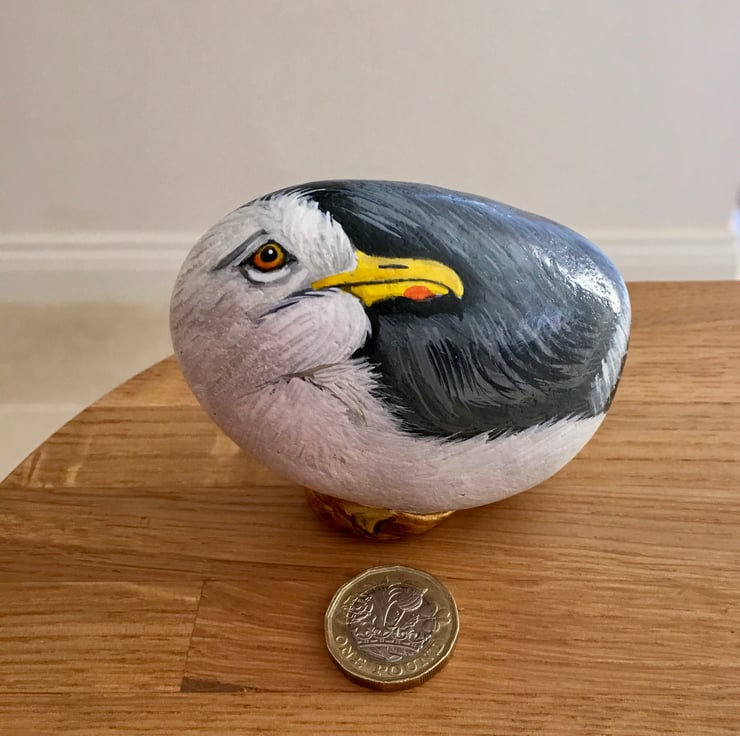 Seagull hand painted pebble rock art bird garde... - Folksy