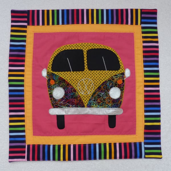 Applique VW Camper Van Cushion Cover in Pink wi... - Folksy