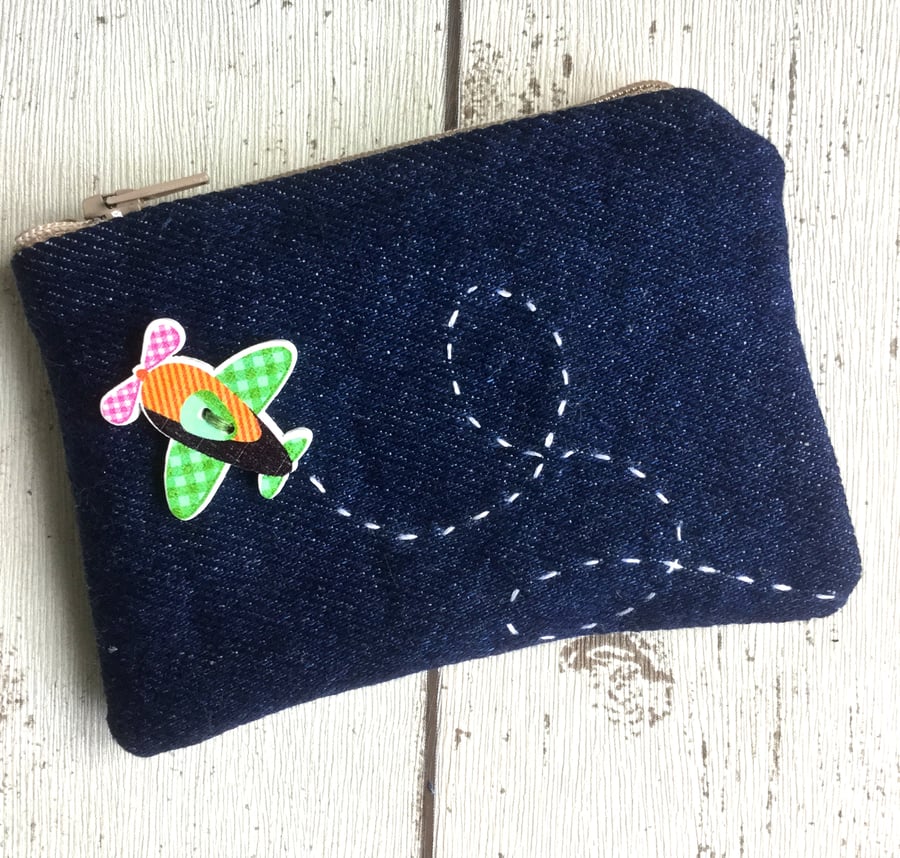 Denim Coin Purse With Aerobatic Decoration - Folksy