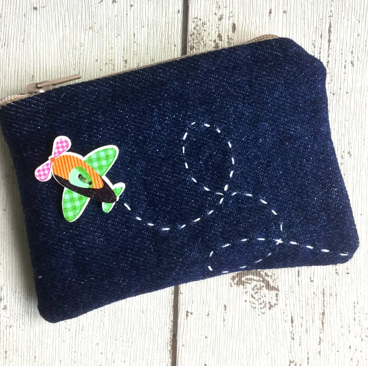 Denim Coin Purse With Aerobatic Decoration - Folksy