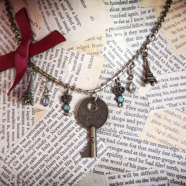 Paris France Eiffel Tower Ribbon Necklace - Folksy