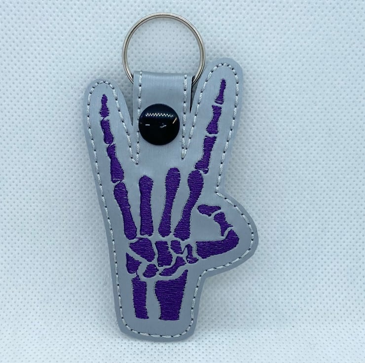 Skeleton Hand Horns - Purple Keyring - Folksy