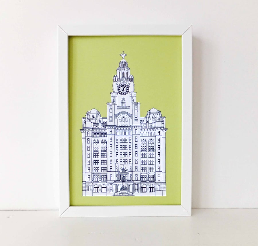 Liver Building Print - Liverpool illustration ... - Folksy