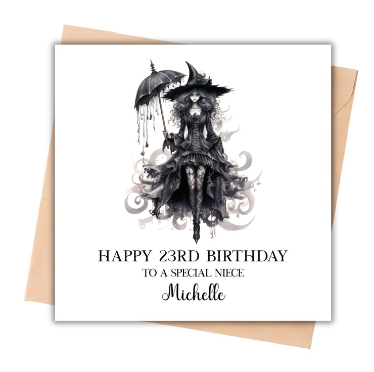 Gothic Girl with Umbrella Happy Birthday Card - Folksy